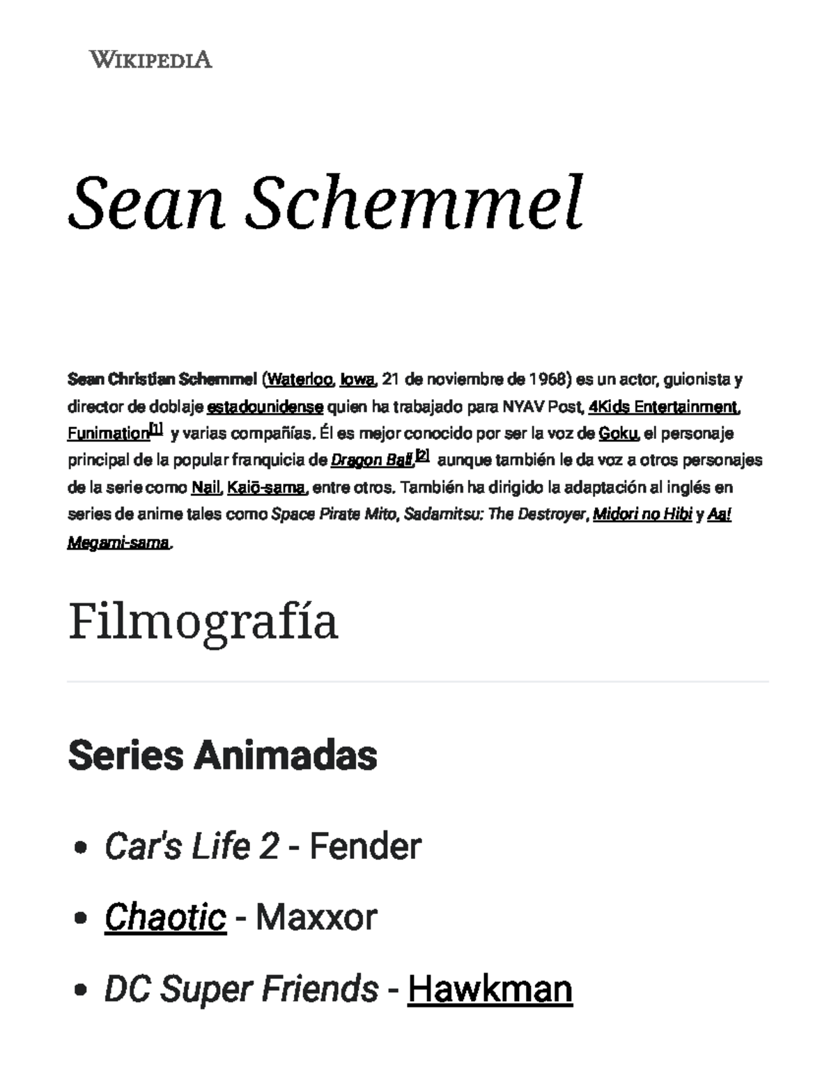 Sean Schemmel - Wikipedia, la enciclopedia libre - Sean Schemmel Sean ...