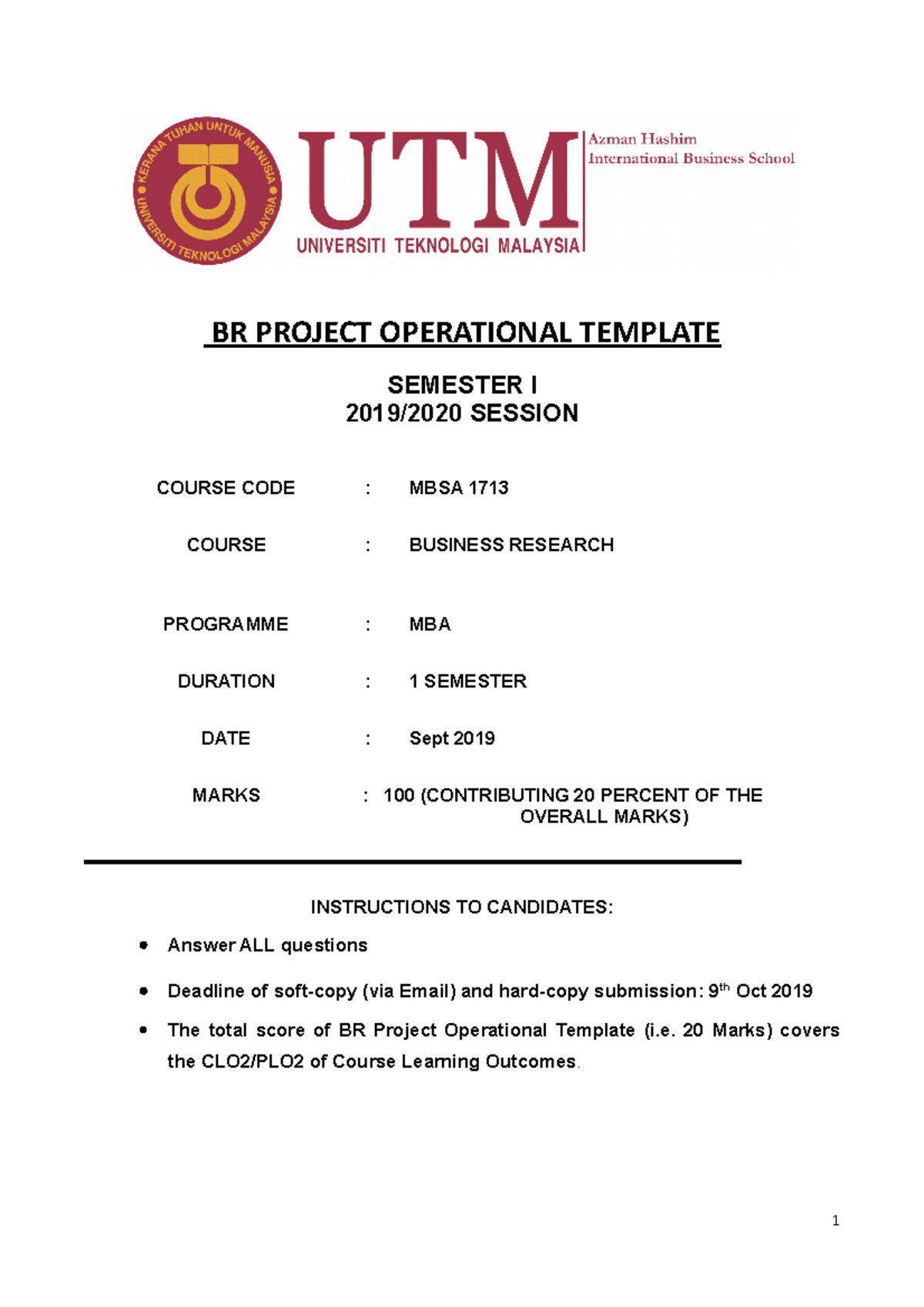 BR Project Operational Template (1) - 20 Marks) covers the CLO2/PLO2 of ...