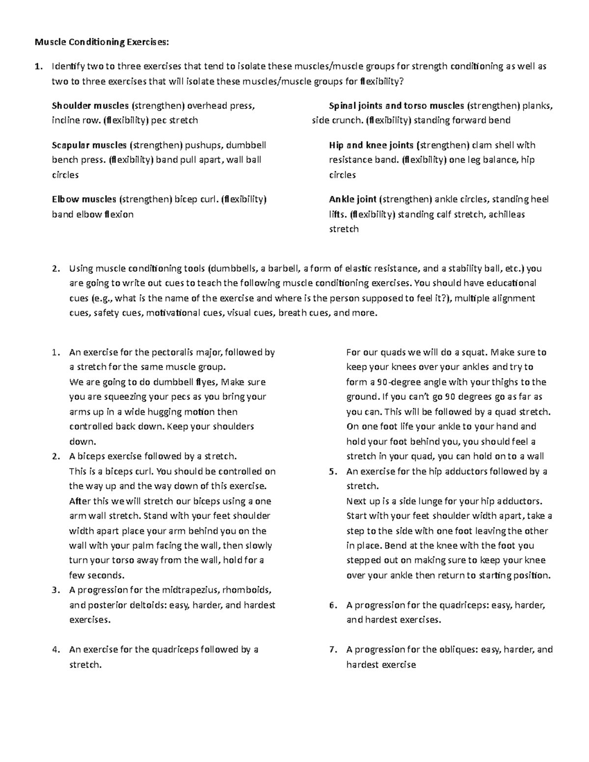 ESS 334-Muscle Conditioning Assignment - Muscle Conditioning Exercises ...