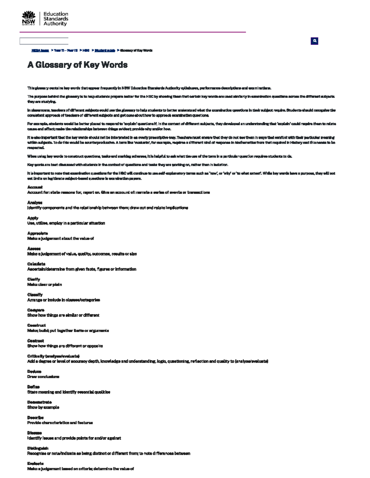 Glossary of Key Words - The purpose behind the glossary is to help ...