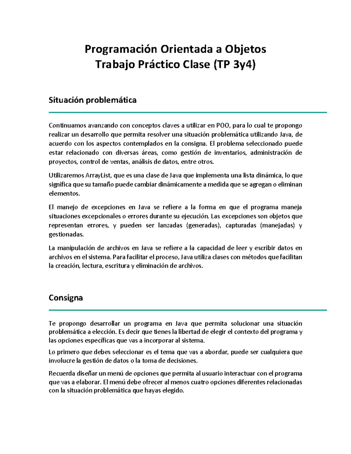 POO - TP3y4 - Consigna trabajo practico programacion orientada a objetos - ProgramaciÛn ...