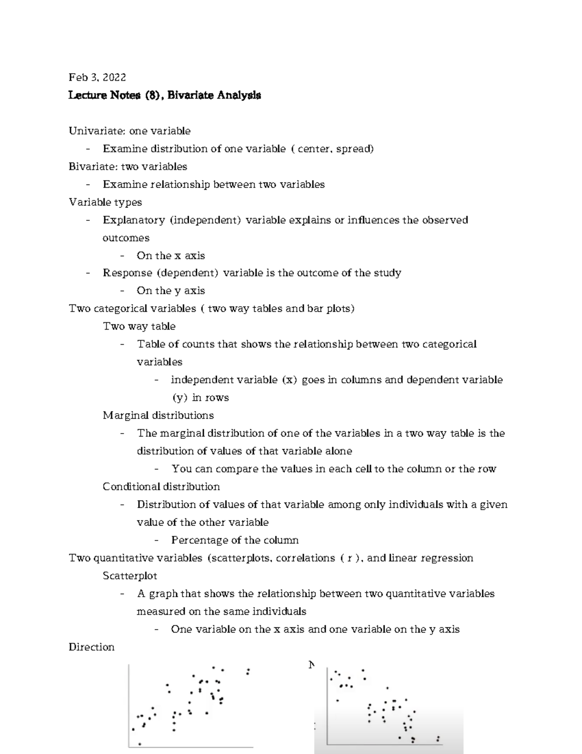 Bivariate Analysis - Feb 3, 2022 Lecture Notes ( 8 ), Bivariate ...