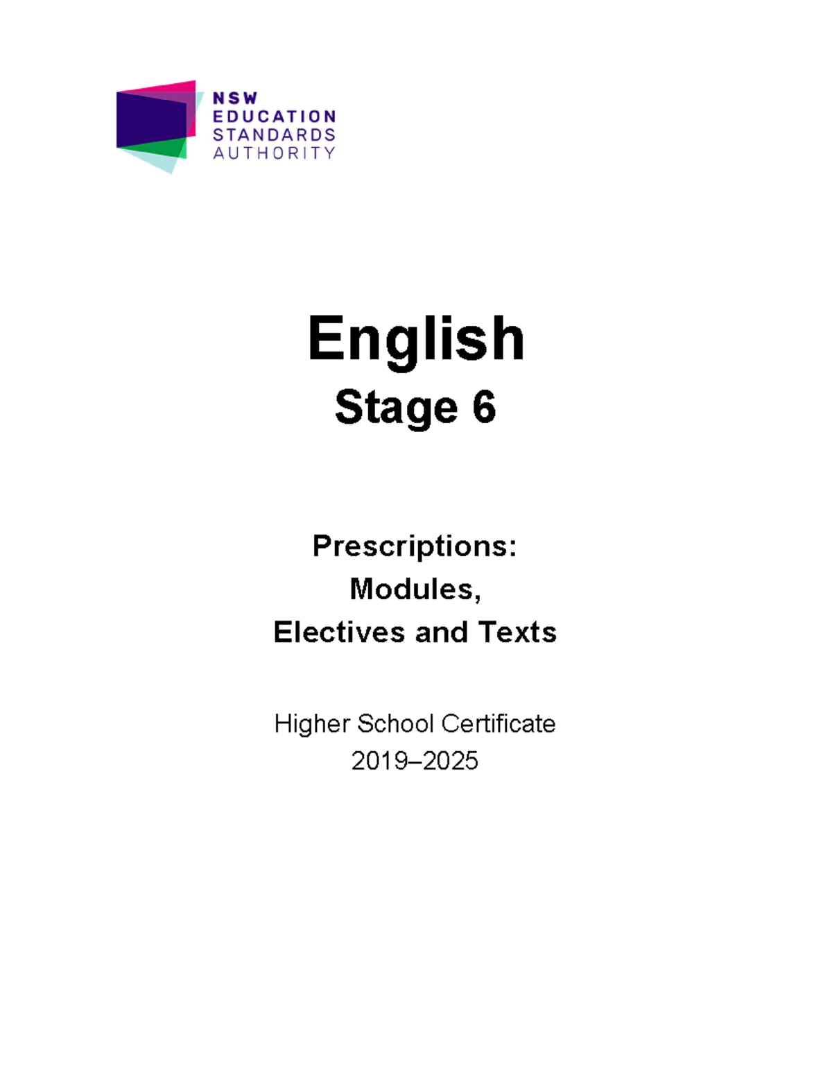 Prescripted Texts List - English Stage 6 Prescriptions: Modules ...