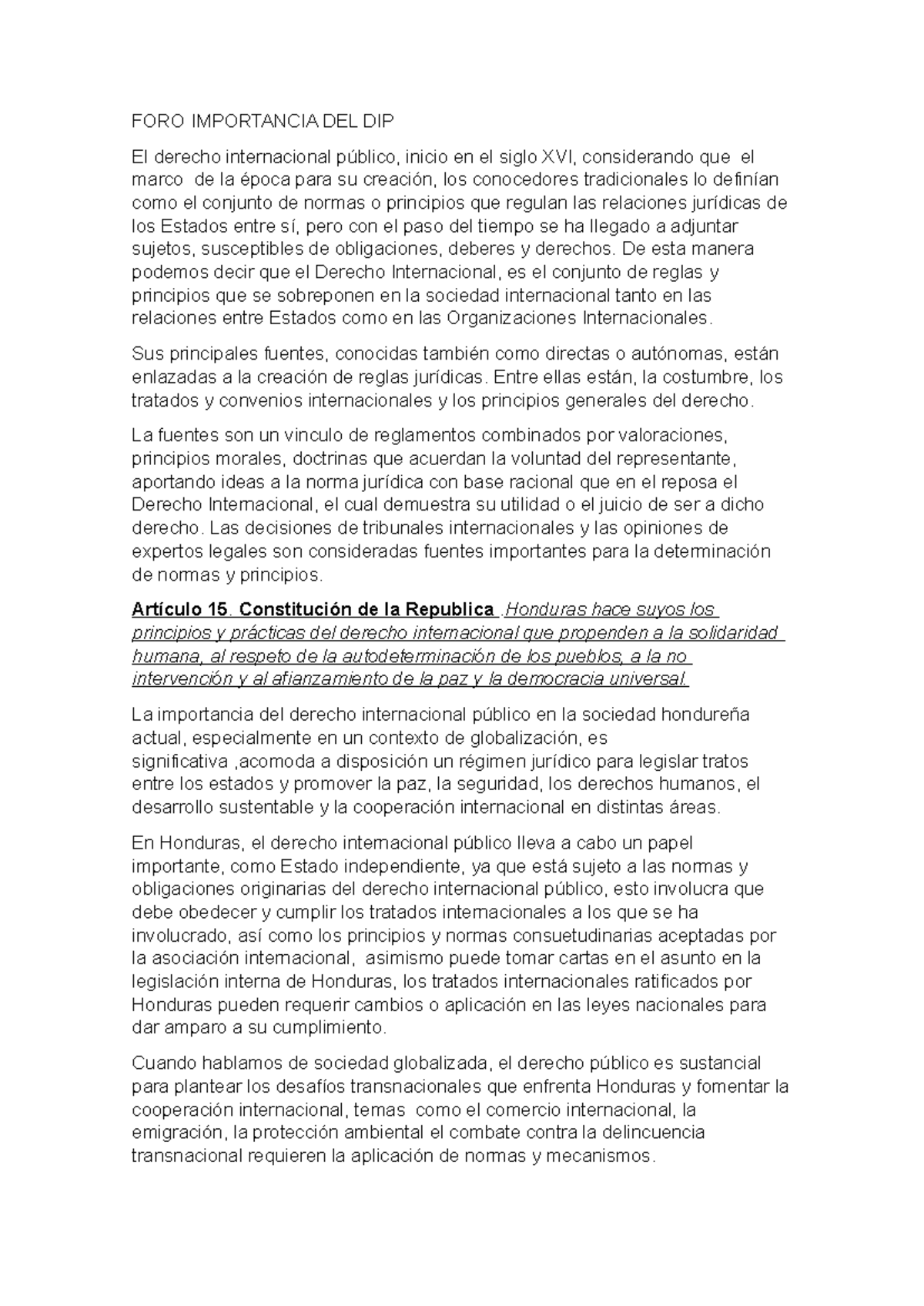 Importancia DEL DIP - FORO IMPORTANCIA DEL DIP El derecho internacional público, inicio en el ...