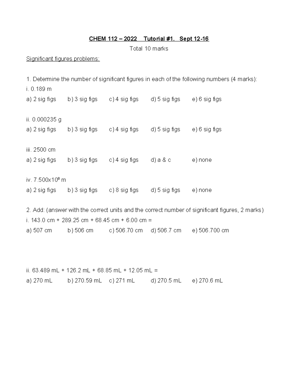 Tut1 Group Quiz FDG - n.a - CHEM 112 – 2022 Tutorial #1. Sept 12- Total ...