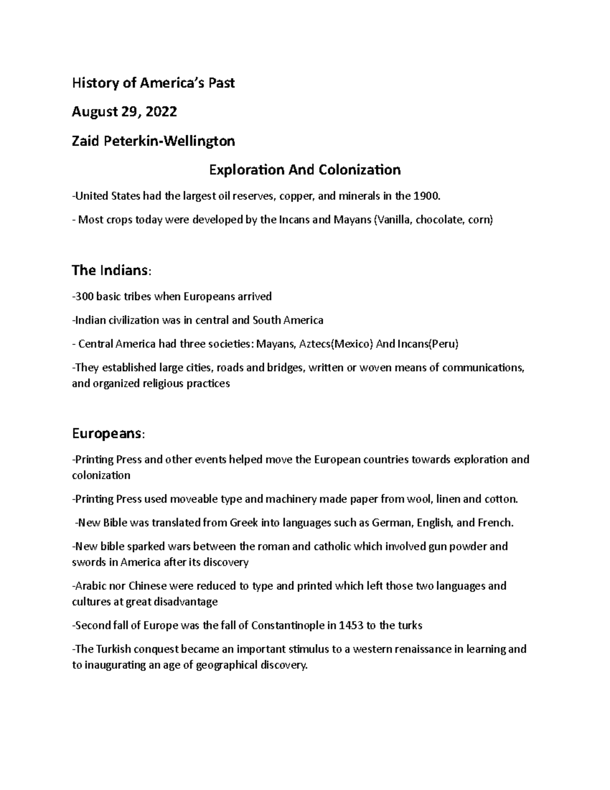 August 29 notes-Early Explortation - History of America’s Past August ...