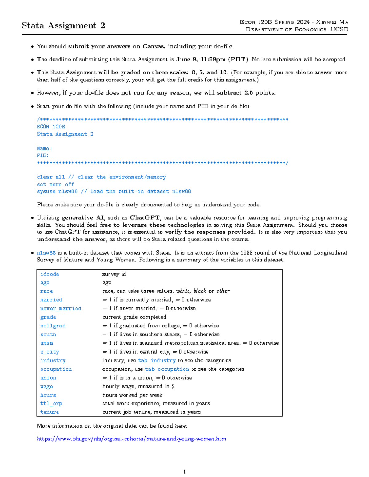 Stata Assignment 2 The Deadline Of Submitting This Stata Assignment