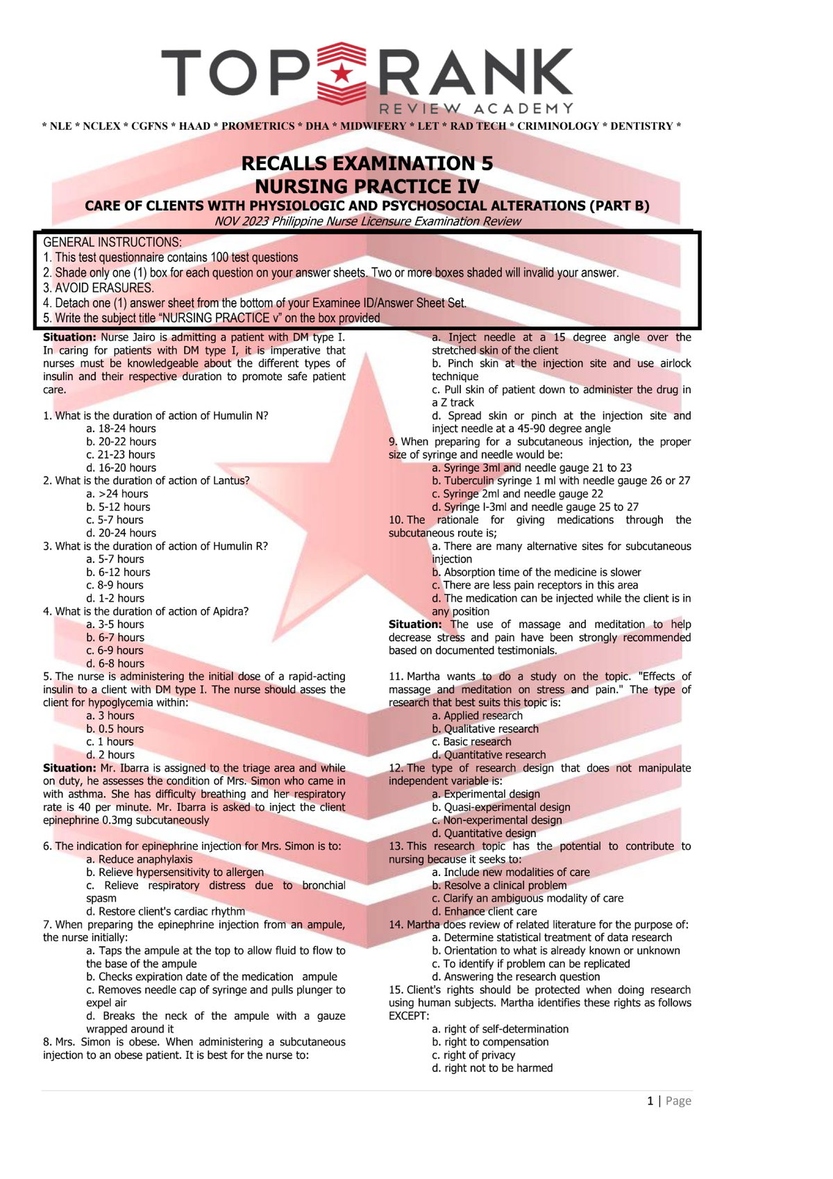 R5-NP4 - Nursing - TOP RANK REVIEW ACADEMY NLE NCLEX CGFNS HAAD ...