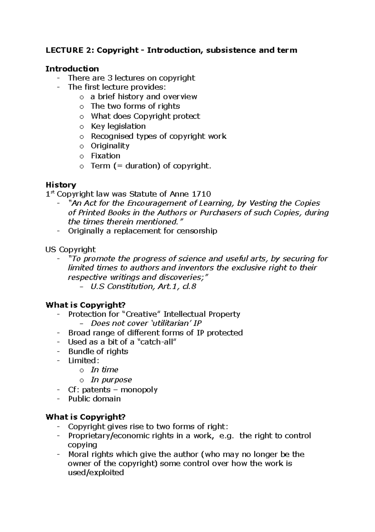 IPL Lecture 2 - LECTURE 2: Copyright - Introduction, subsistence and ...