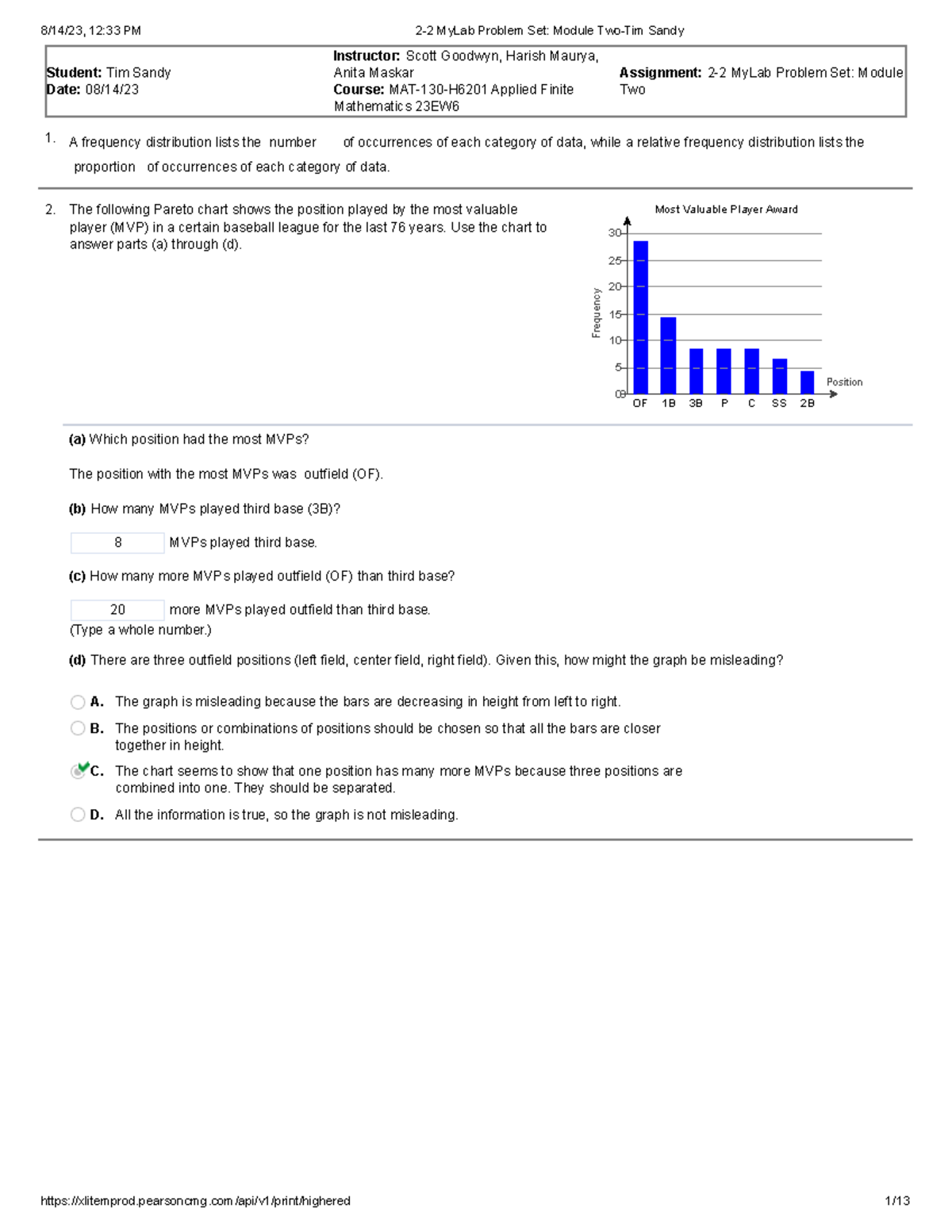 2-2 My Lab Problem Set Module Two - 1. 2. Student: Tim Sandy Date: 08/14/ Instructor: Scott ...
