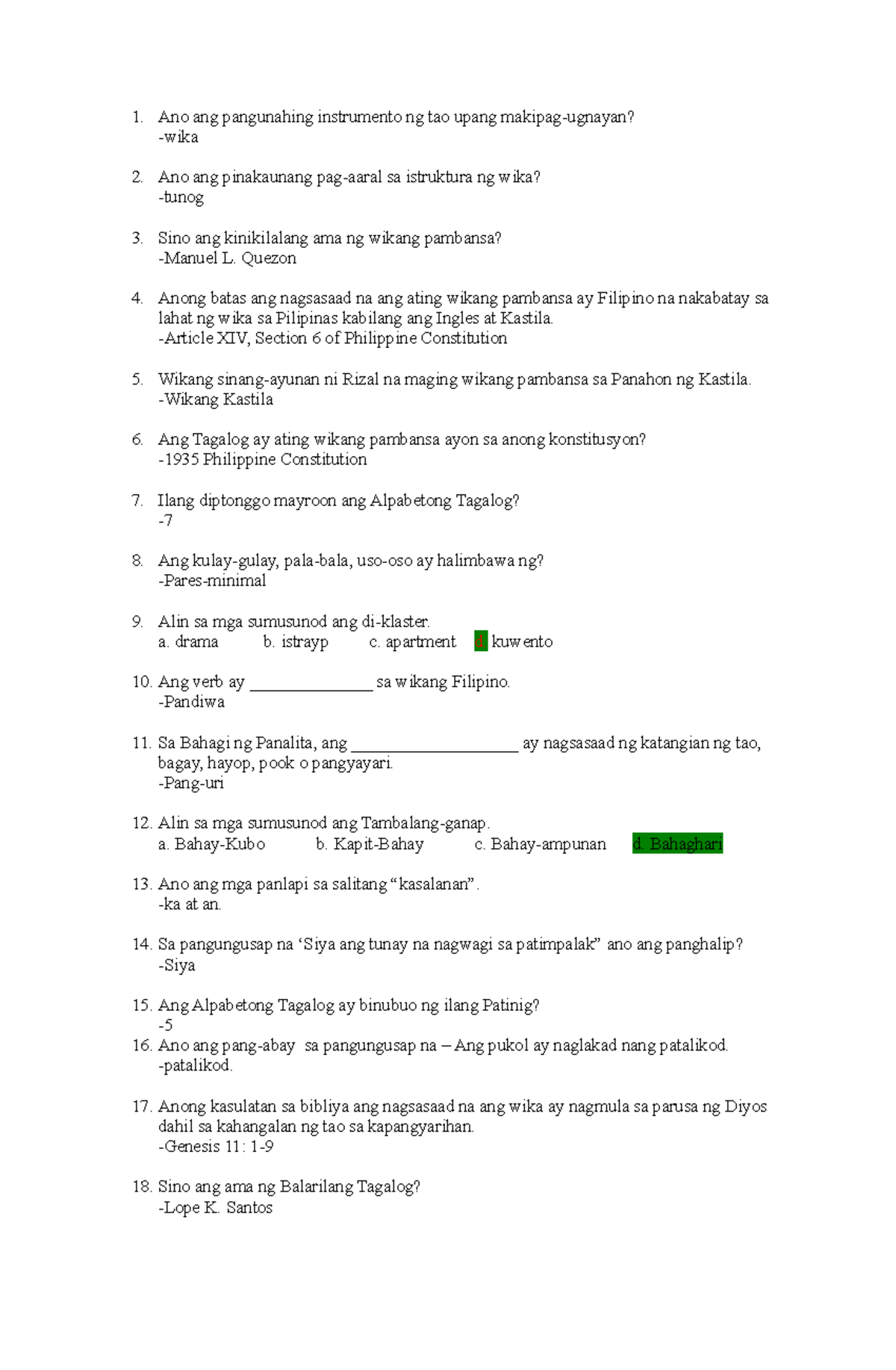358132301 buwan ng wika quiz bee - Ano ang pangunahing instrumento ng ...