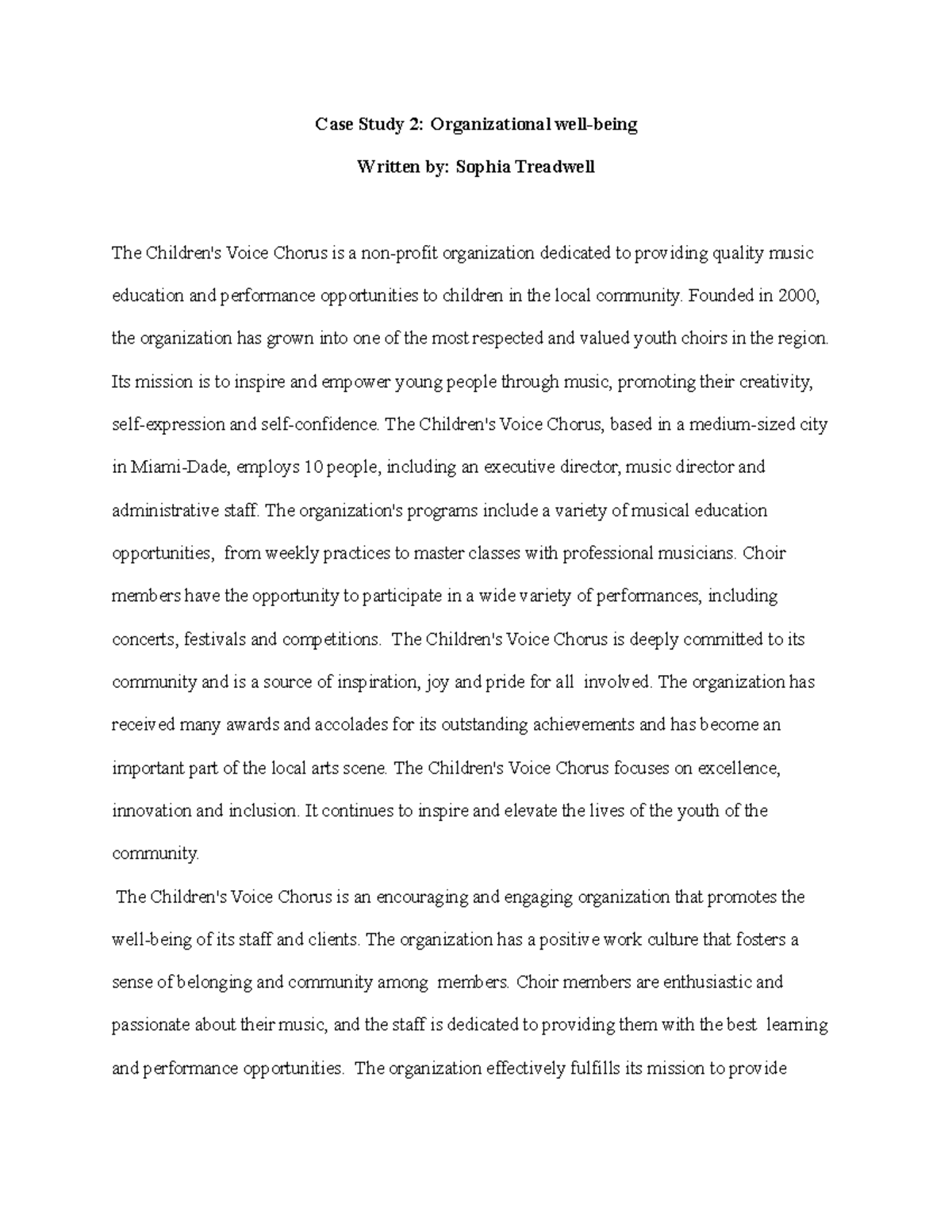 Case Study 2 Organizational well-being - Case Study 2: Organizational ...