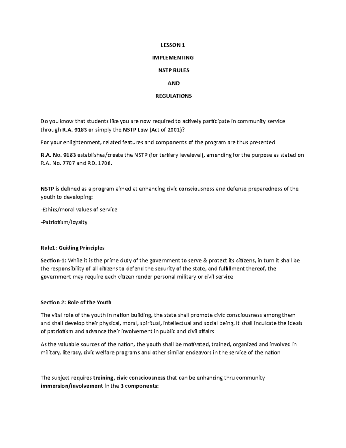 Lesson 1 Implementing NSTP Rules AND Regulationsfile - LESSON 1 ...