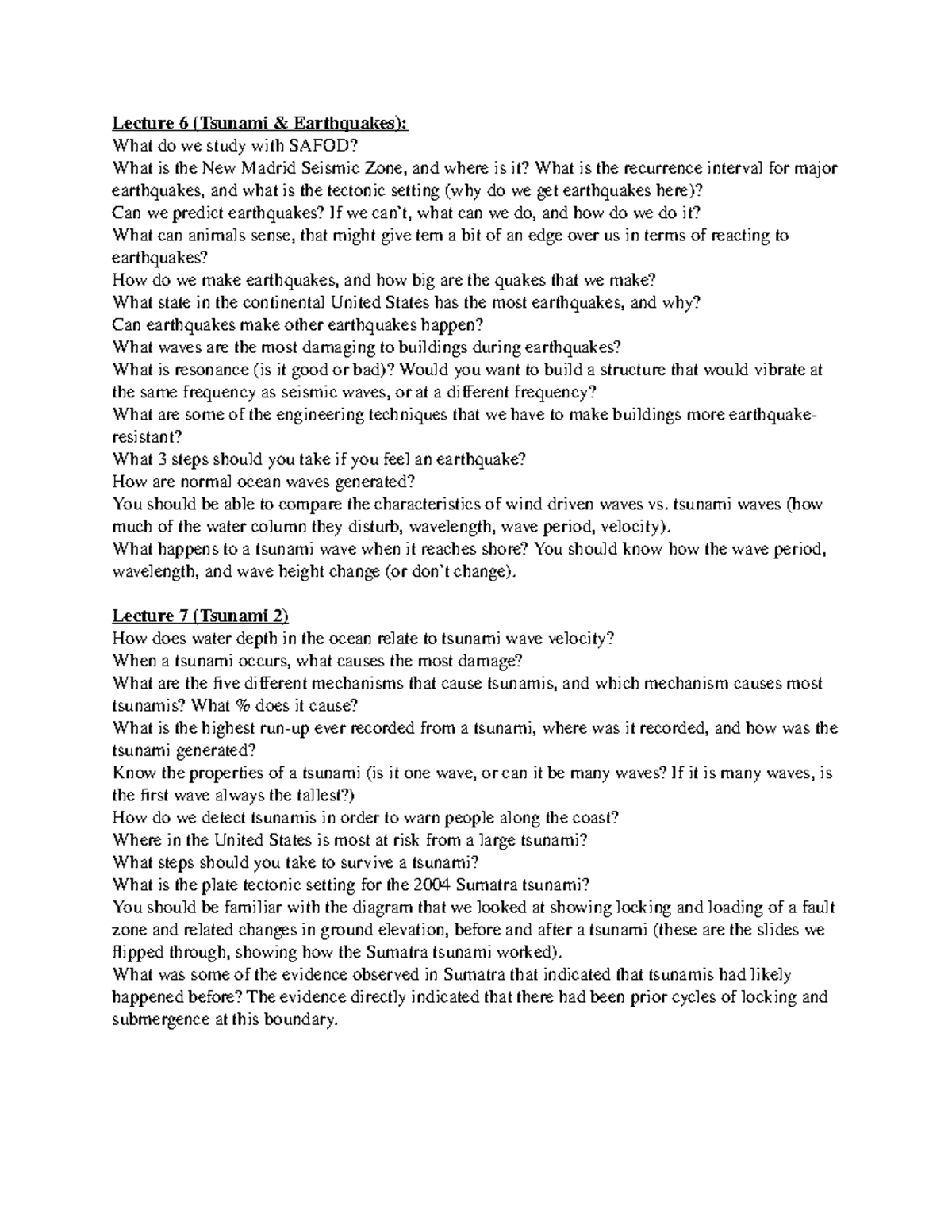 Study guide part 2 - Lecture notes Unit 2 - Lecture 6 (Tsunami ...