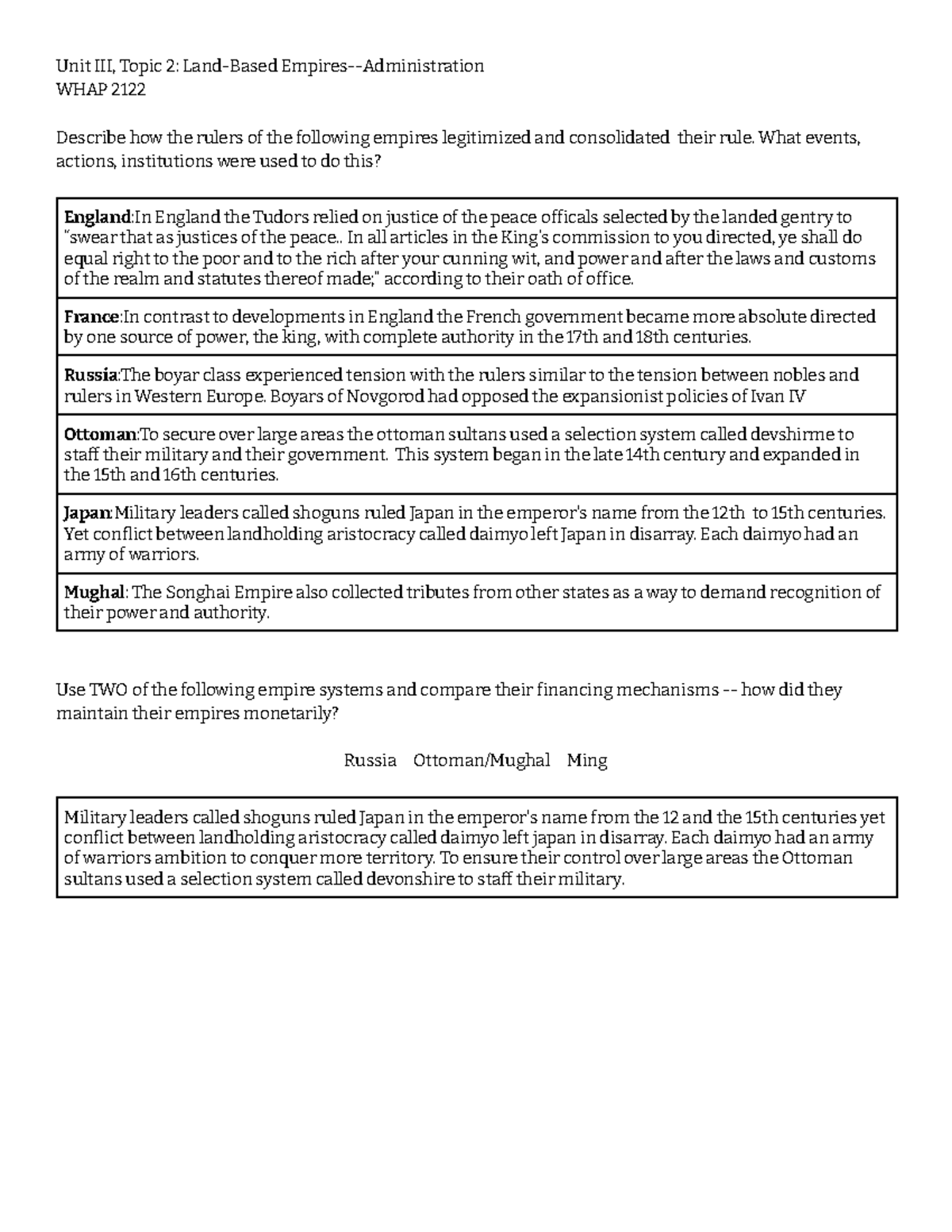 Angie Rodriguez - Unit III, Topic 2 Land-Based Empires-Administration ...