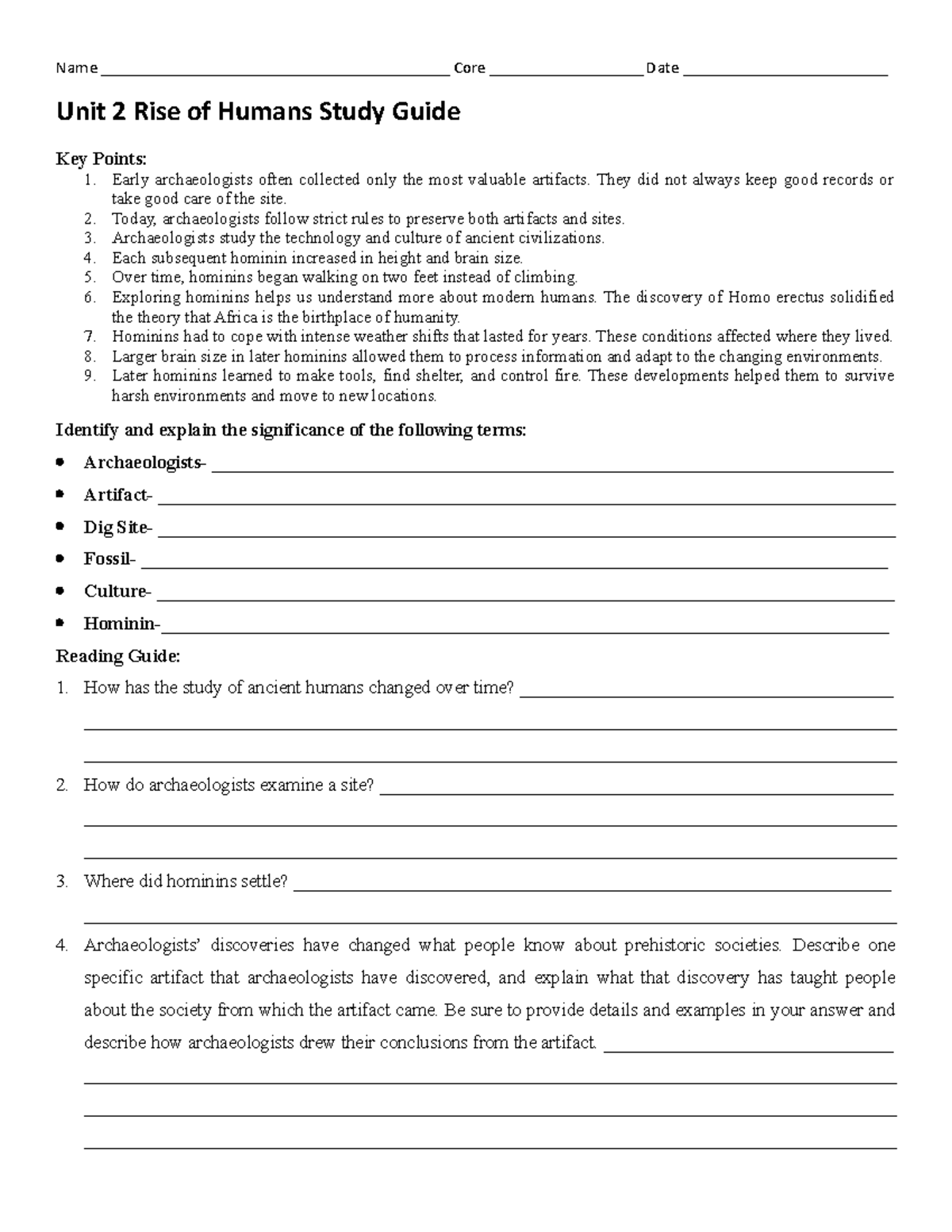 Rise of Humans Study Guide - Early archaeologists often collected only ...