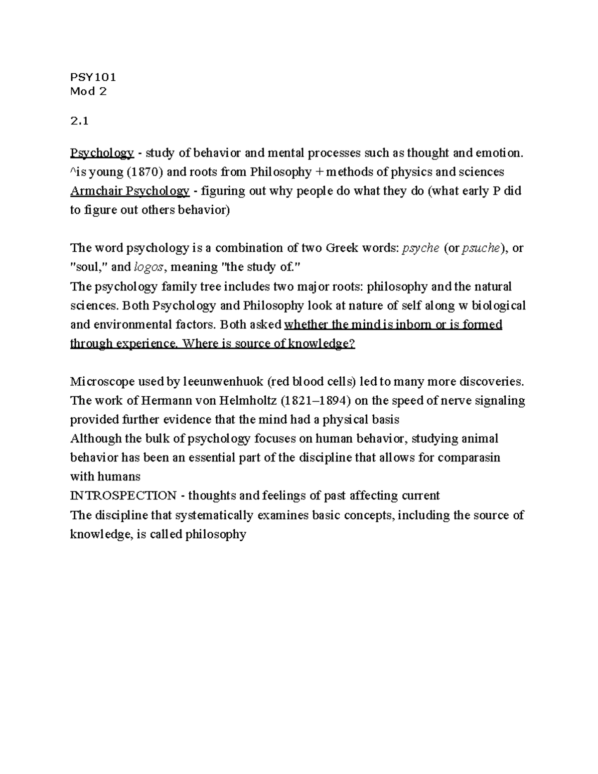 PSY101 MOD2 - Summary Introduction to Psychology - PSY Mod 2 Psychology - study of behavior and ...