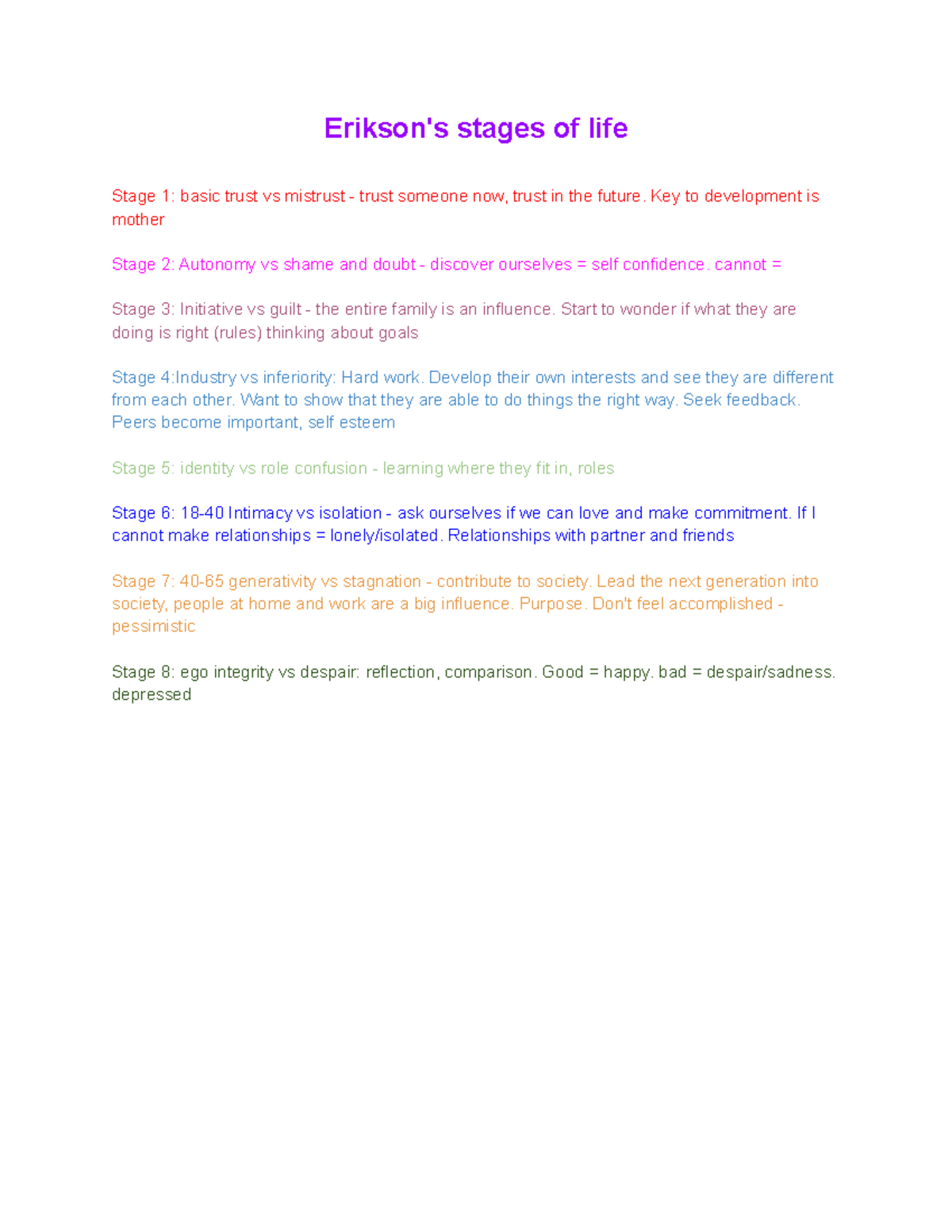 8 stages of development - Erikson's stages of life Stage 1: basic trust ...