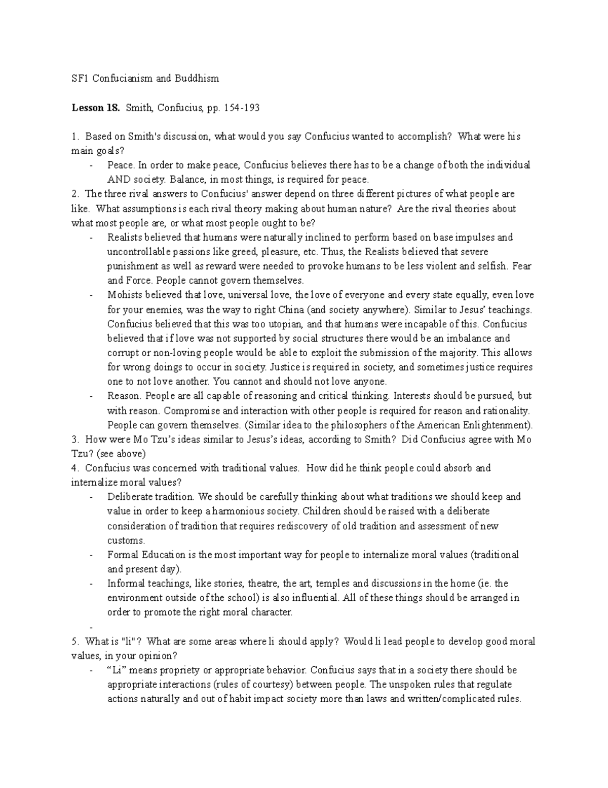 SF1 Confucianism - Lecture Notes - SF1 Confucianism and Buddhism Lesson ...