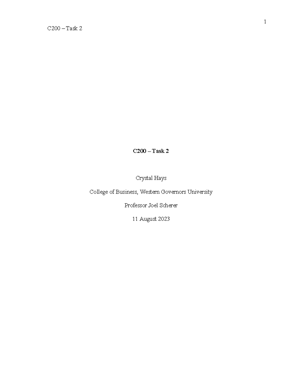 C200 Task 2 - Task 2 for C200 - C200 – Task 2 C200 – Task 2 Crystal ...