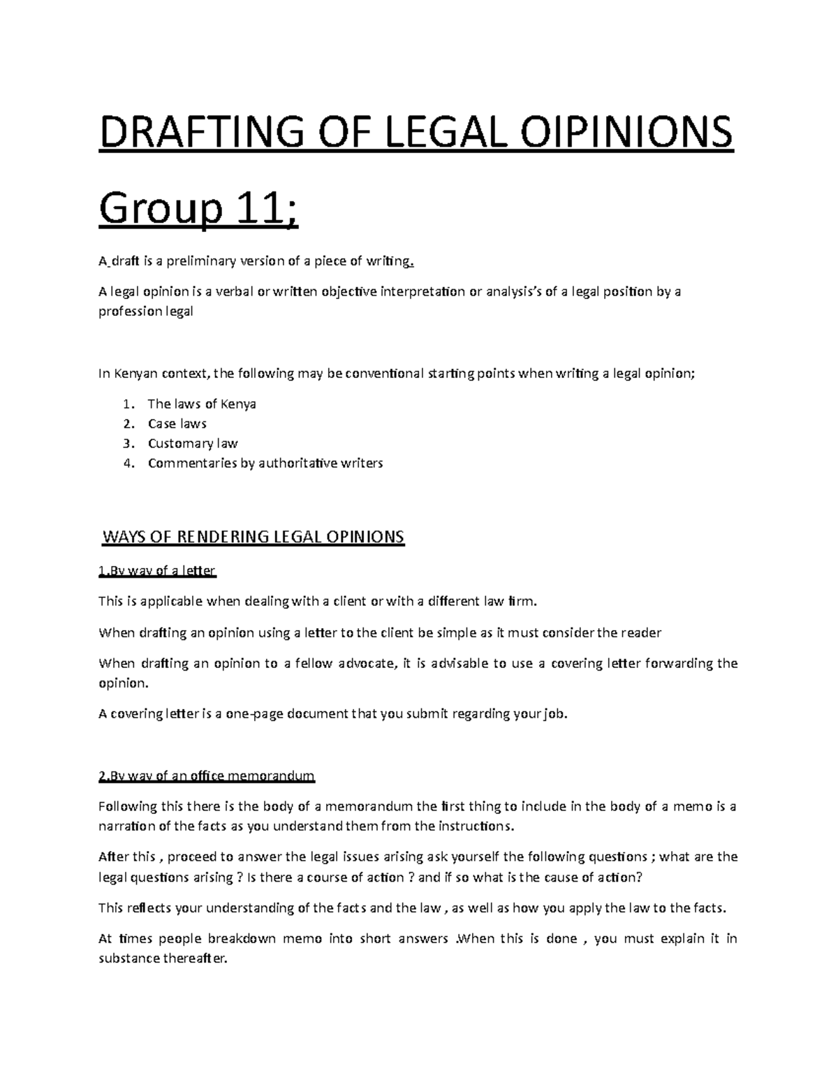 Drafting OF Legal Oipinions - DRAFTING OF LEGAL OIPINIONS Group 11; A ...