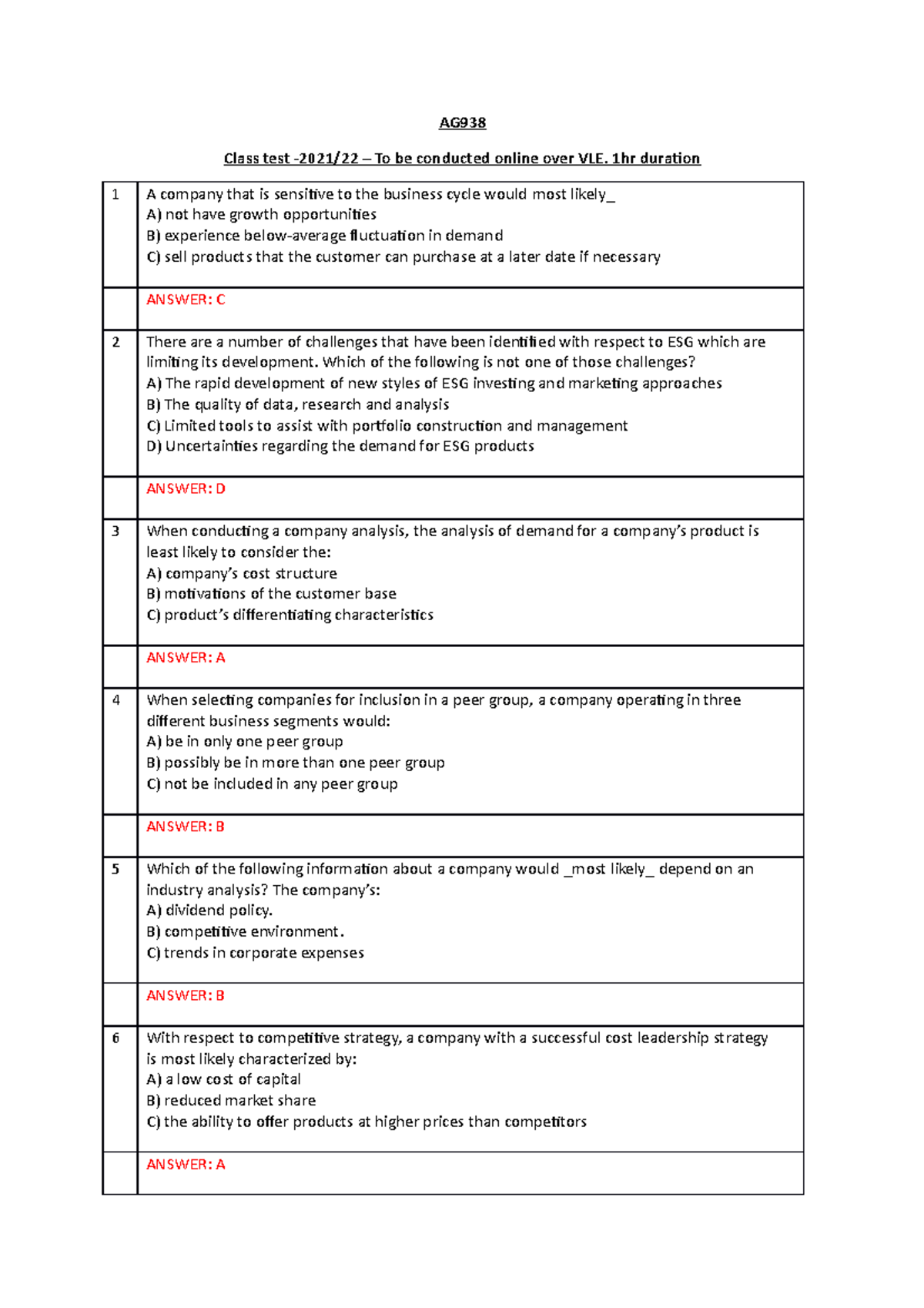 Class test 2021-22 updated - AG938 Class test To be conducted online ...
