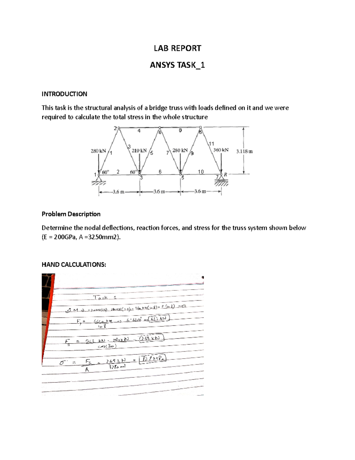 MOM LAB 1 Report - LAB REPORT ANSYS TASK_ INTRODUCTION This task is the ...