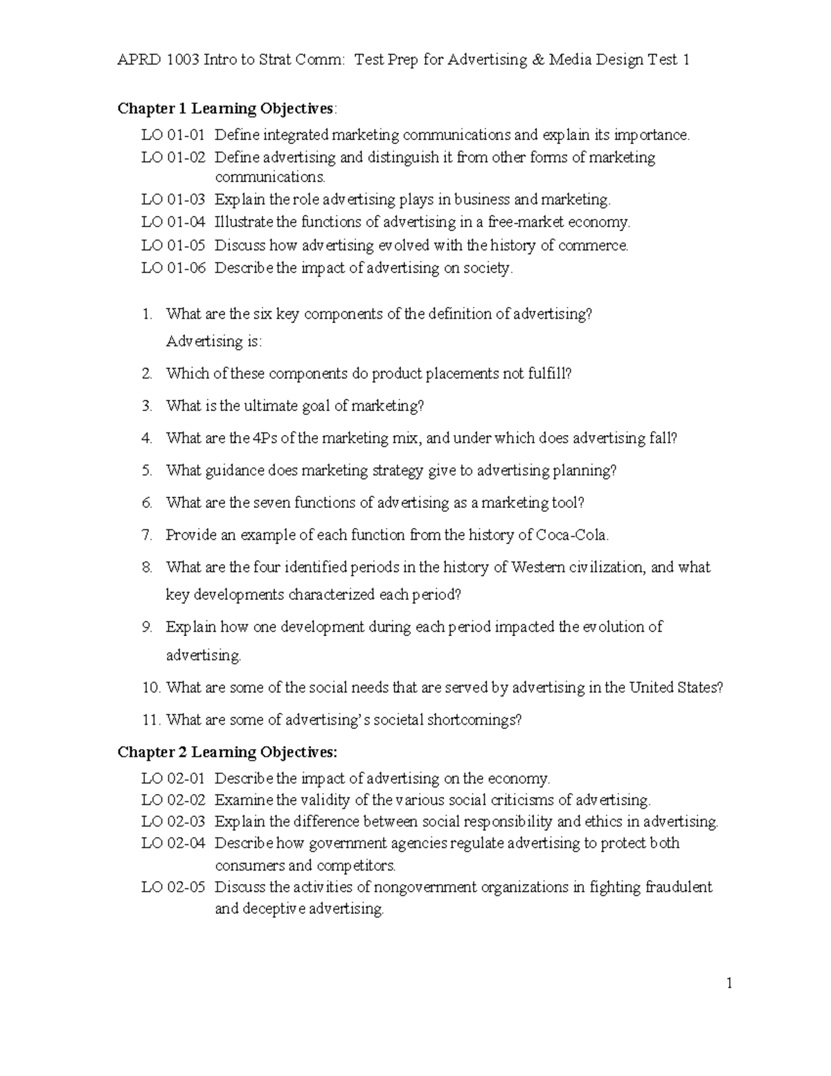 EXAM 1 ADV Module PREP Spr22 - Chapter 1 Learning Objectives : LO 01-01 ...