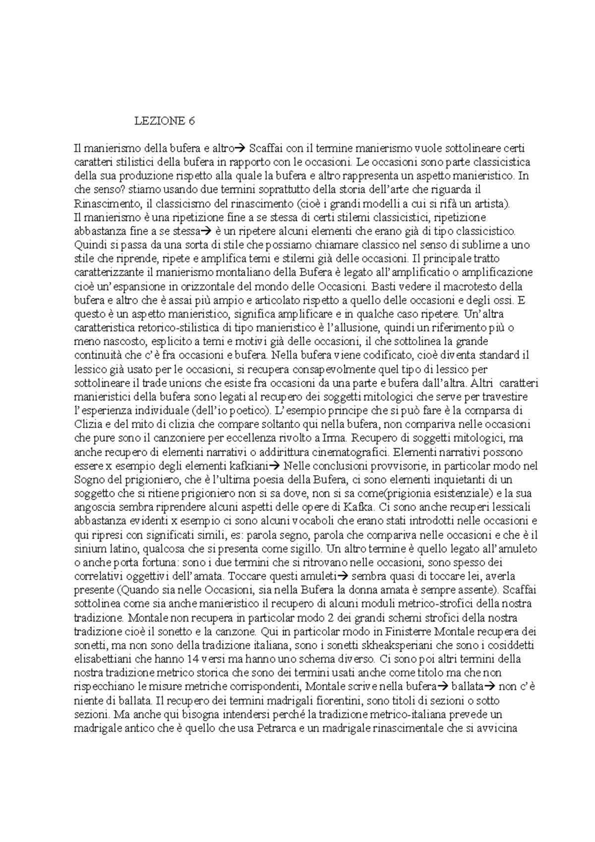 Lezione 6 - Prime sei lezioni, appunti del corso di letteratura ...