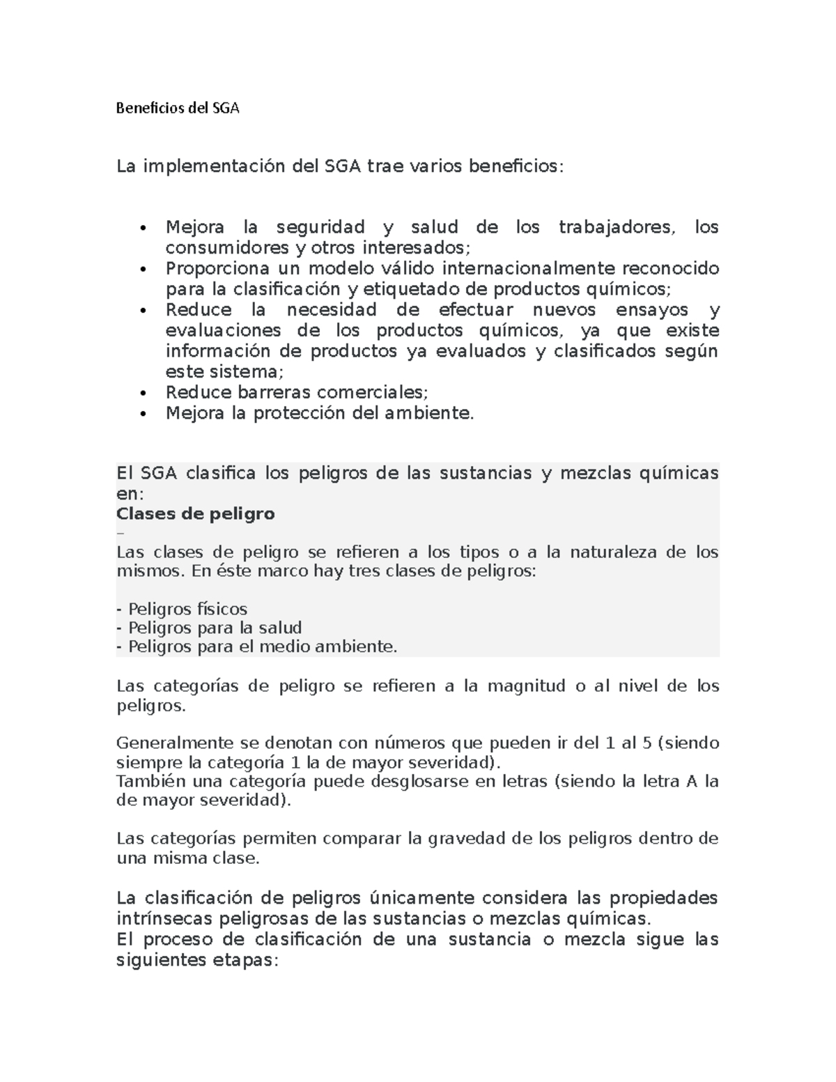 Beneficios del SGA - El SGA clasifica los peligros de las sustancias y mezclas químicas en ...