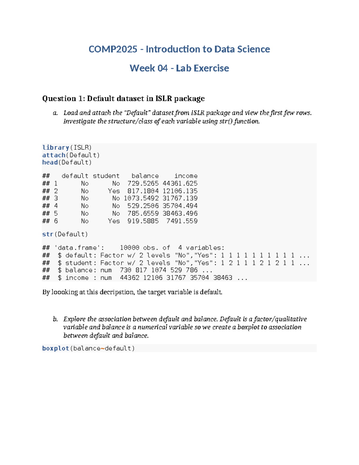 W5lab Exercise Practical Comp2025 Introduction To Data Science Week 04 Lab Exercise