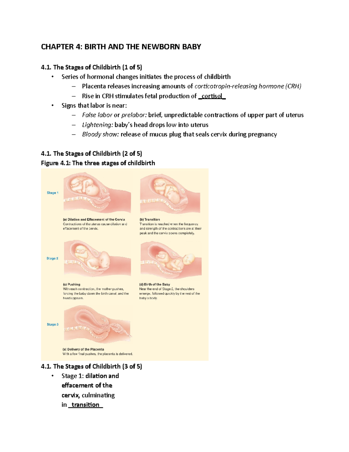 Ch4, Birth and the Newborn Baby Notes, HDFS212 - CHAPTER 4: BIRTH AND ...