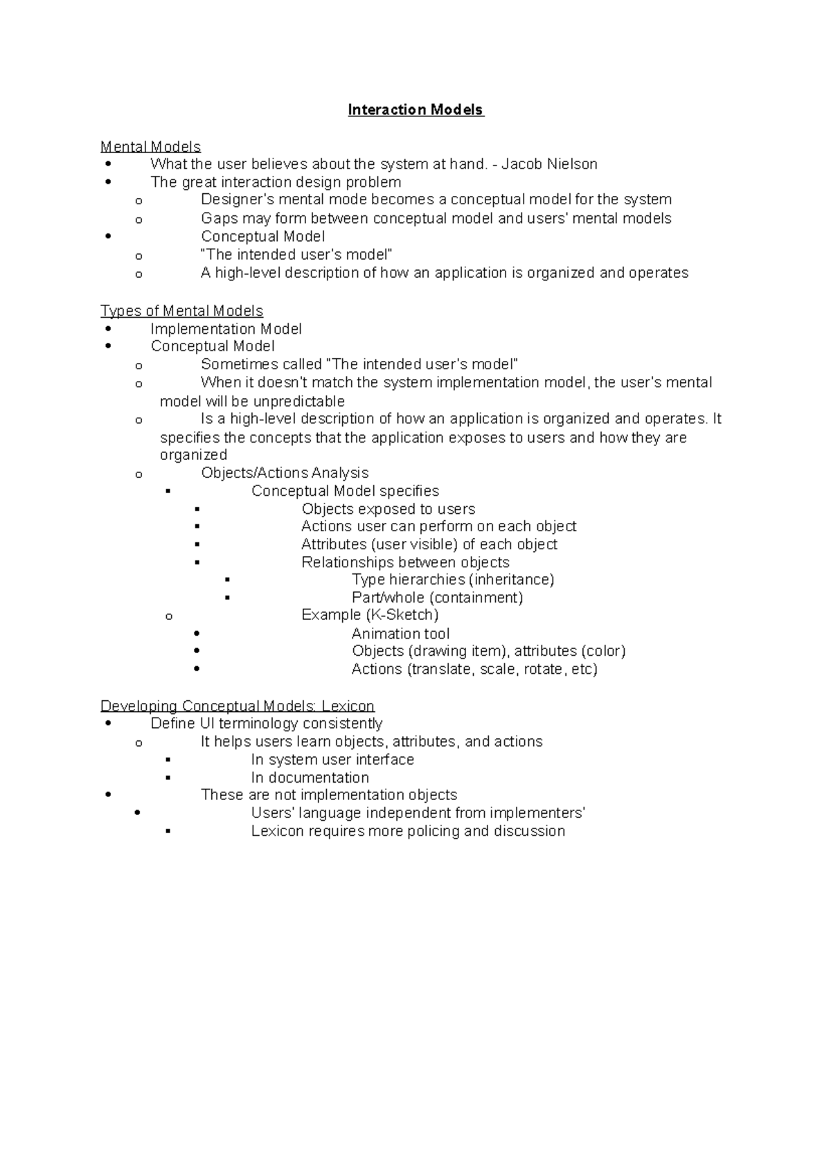 Interaction Models - Lecture notes 3 - Interaction Models Mental Models ...