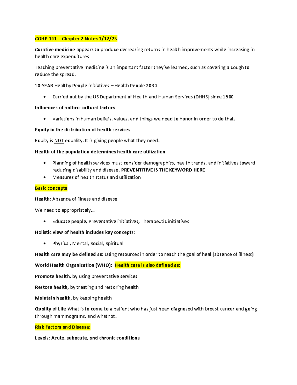 COHP 101 Chpt 2 - COHP 101 The U.S Health Care System. Professor: Tracy ...