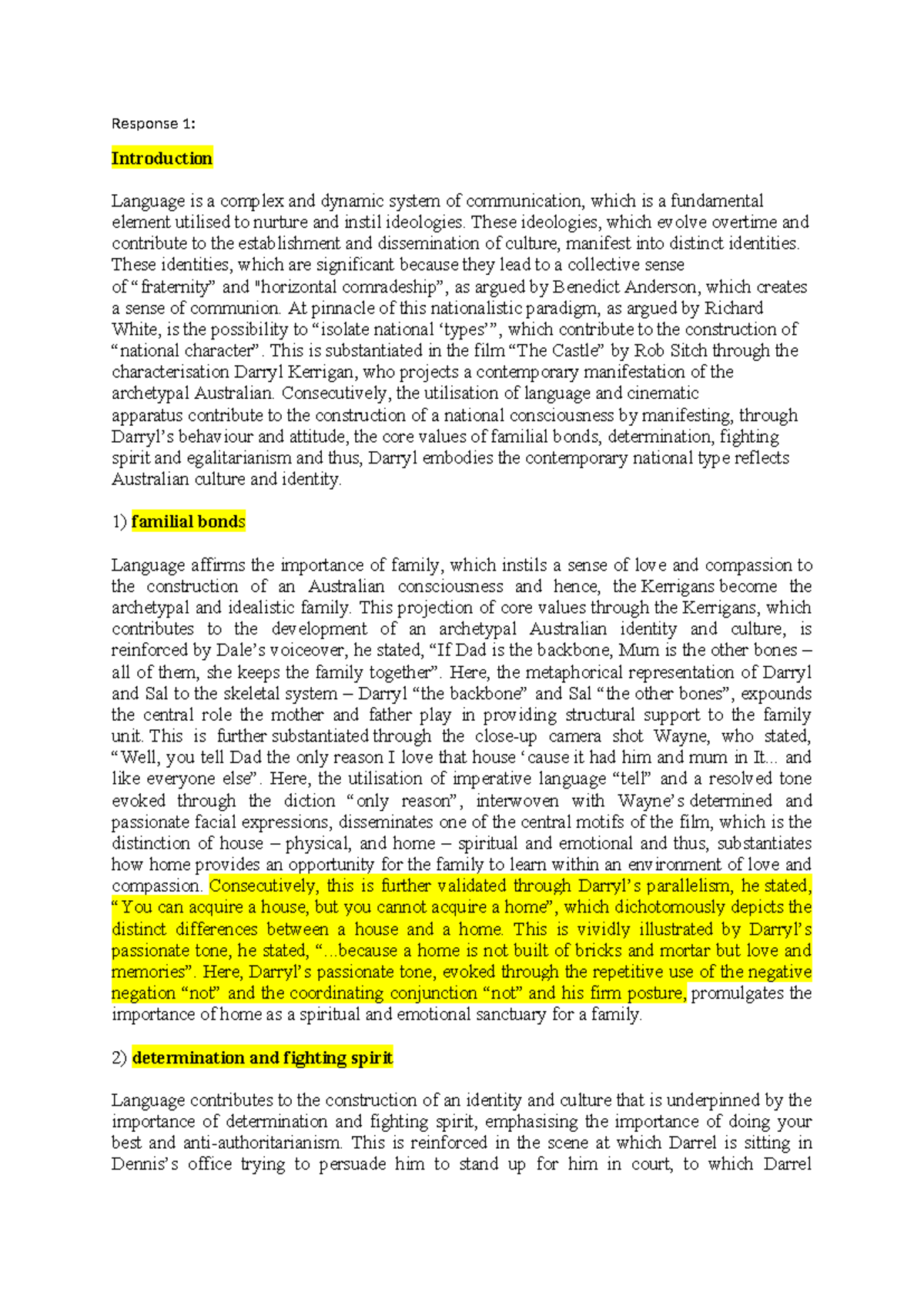 Sample Responses 1 - Essays on "The Castle" Module A - Response 1 ...