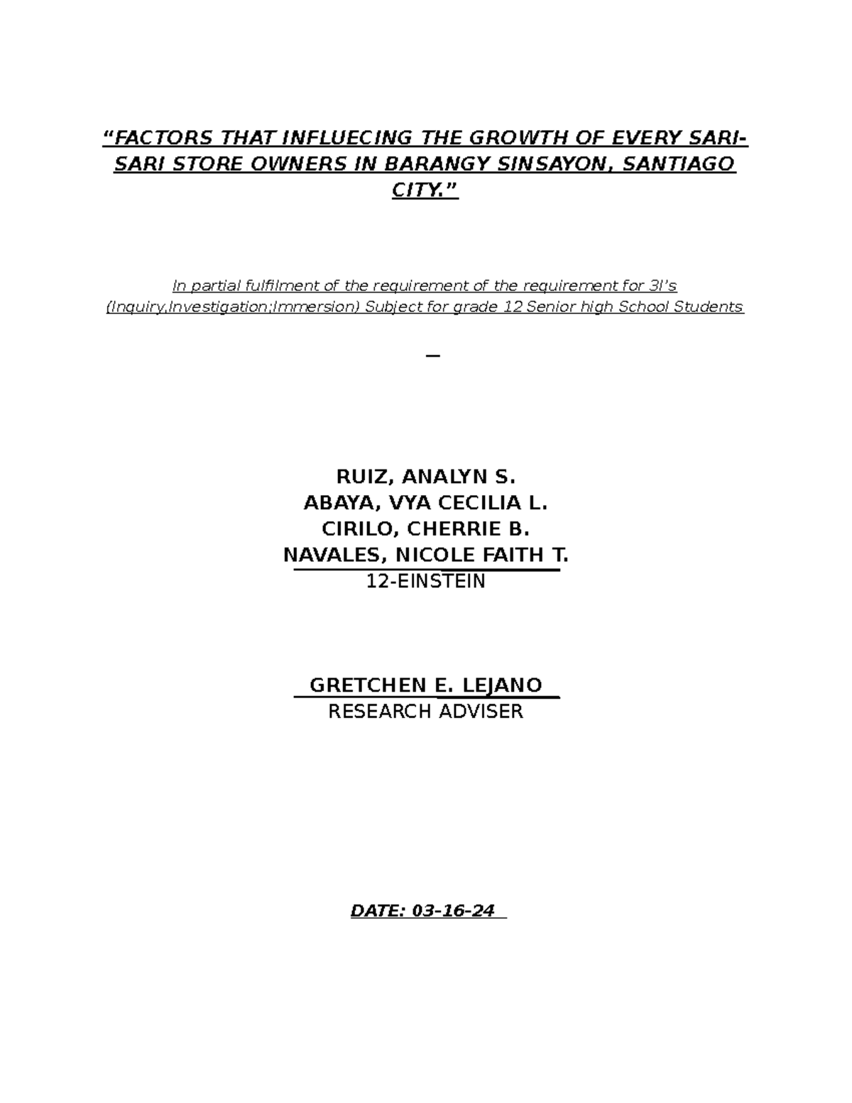 3is-research - Not so knowledgeable, but did my best - “FACTORS THAT ...