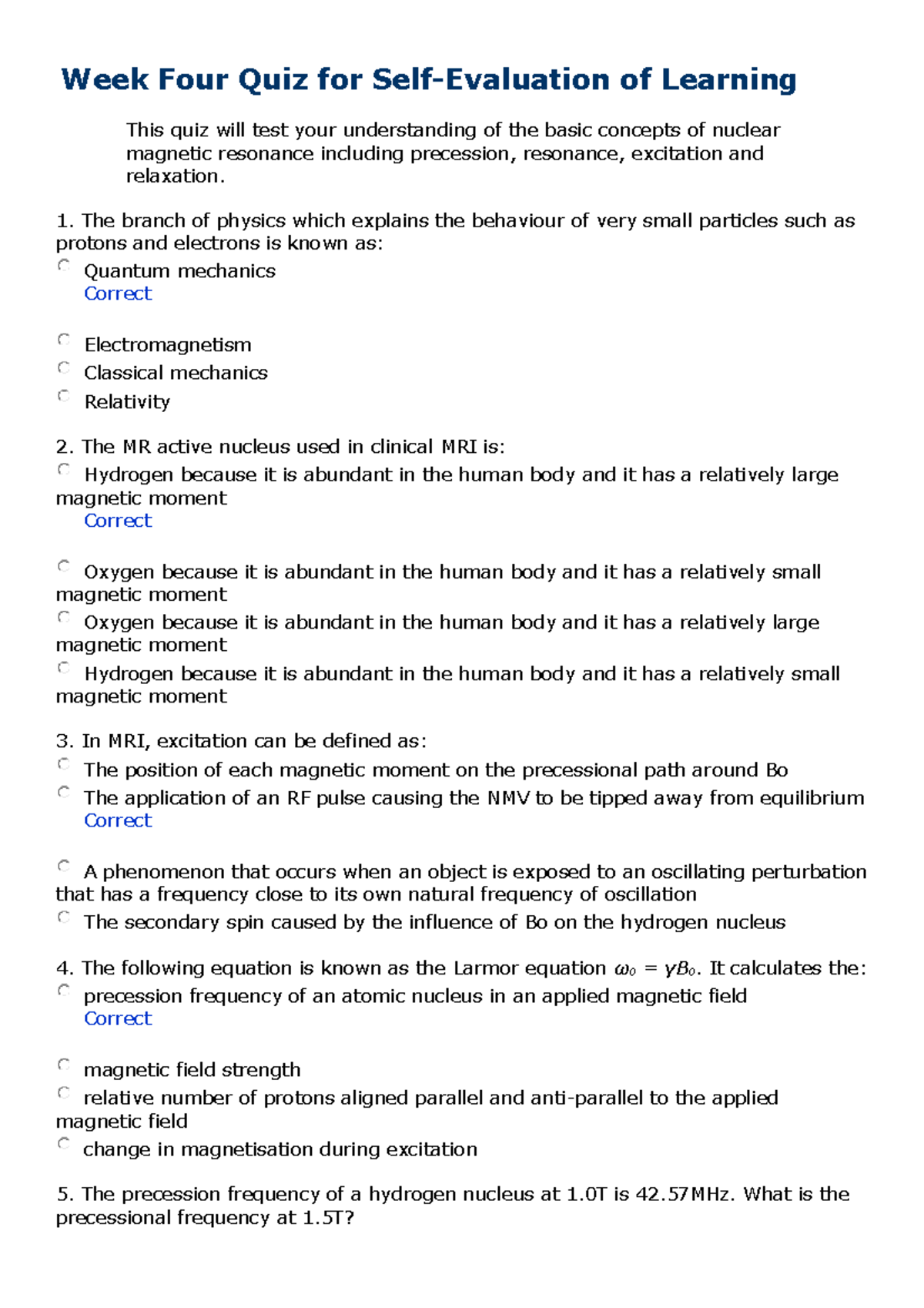 Weekly quiz Resonance and Relaxation - Week Four Quiz for Self ...