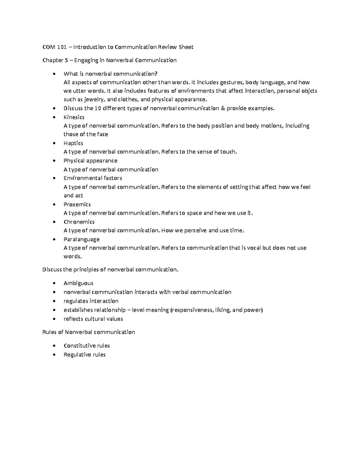 Com 101 chapter 5 review - COM 101 – Introduction to Communication ...