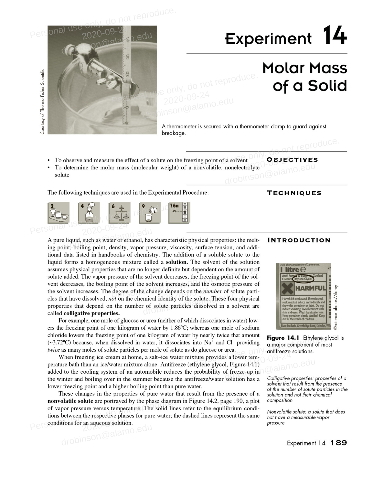 Beran 10e Experiment 14 Molar Mass of a Solid-1-1 - Experiment 14 Molar ...