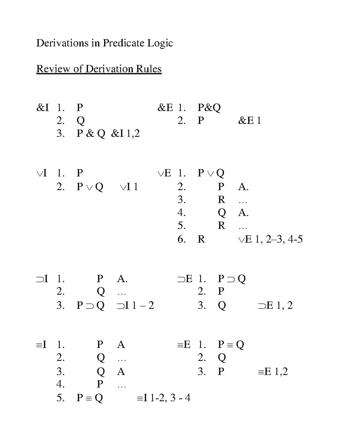 Predicate Derivation - Derivations in Predicate Logic Review of ...