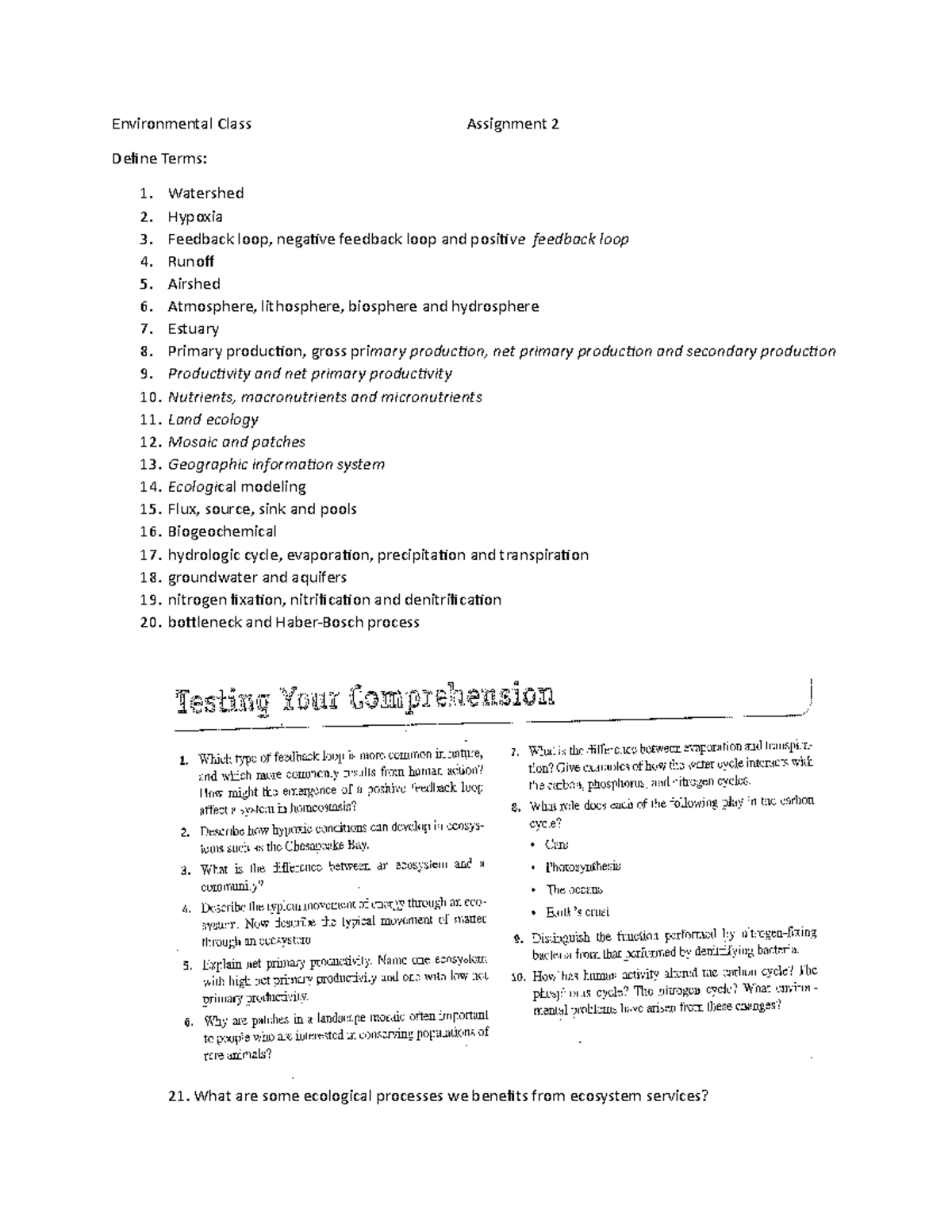Assignment 2 - These are the questions from Environmental Biology ...
