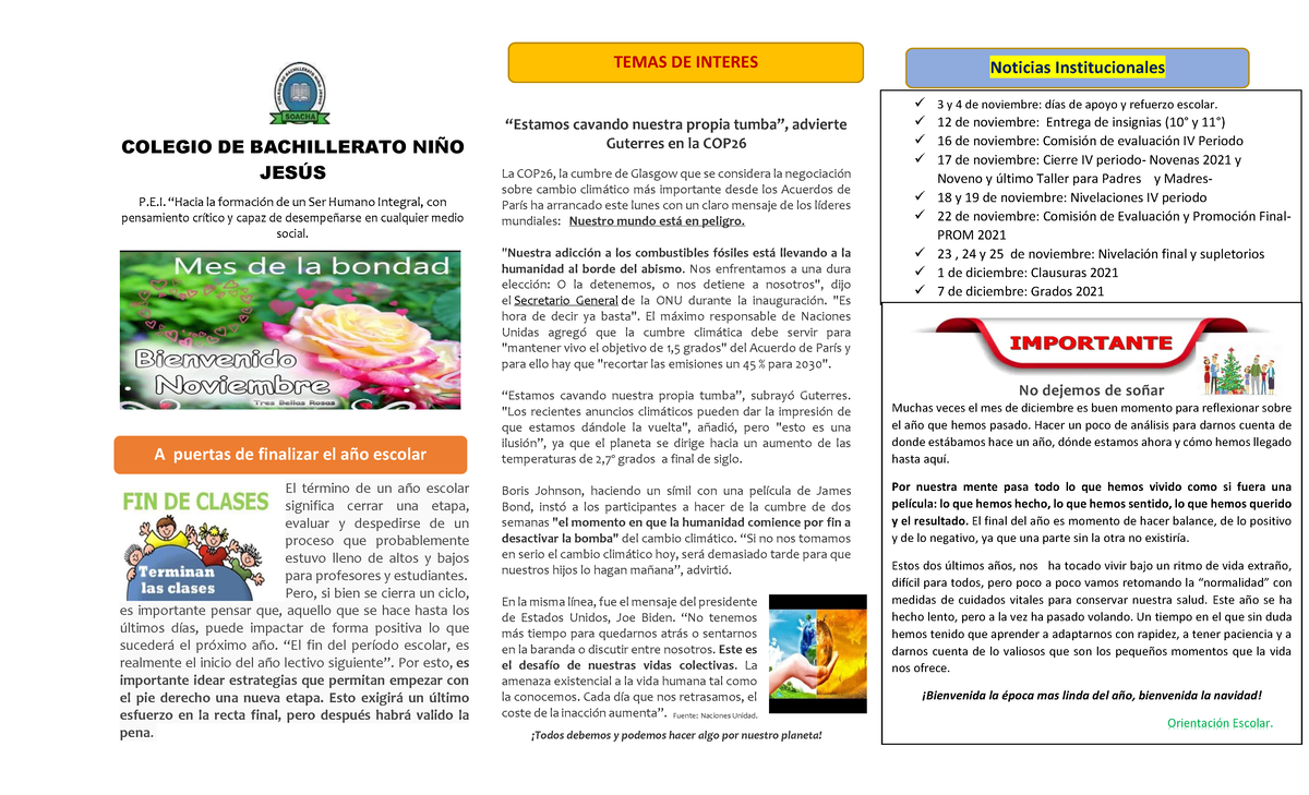 Folleto mes de noviembre - COLEGIO DE BACHILLERATO NI—O JES⁄S P.E.