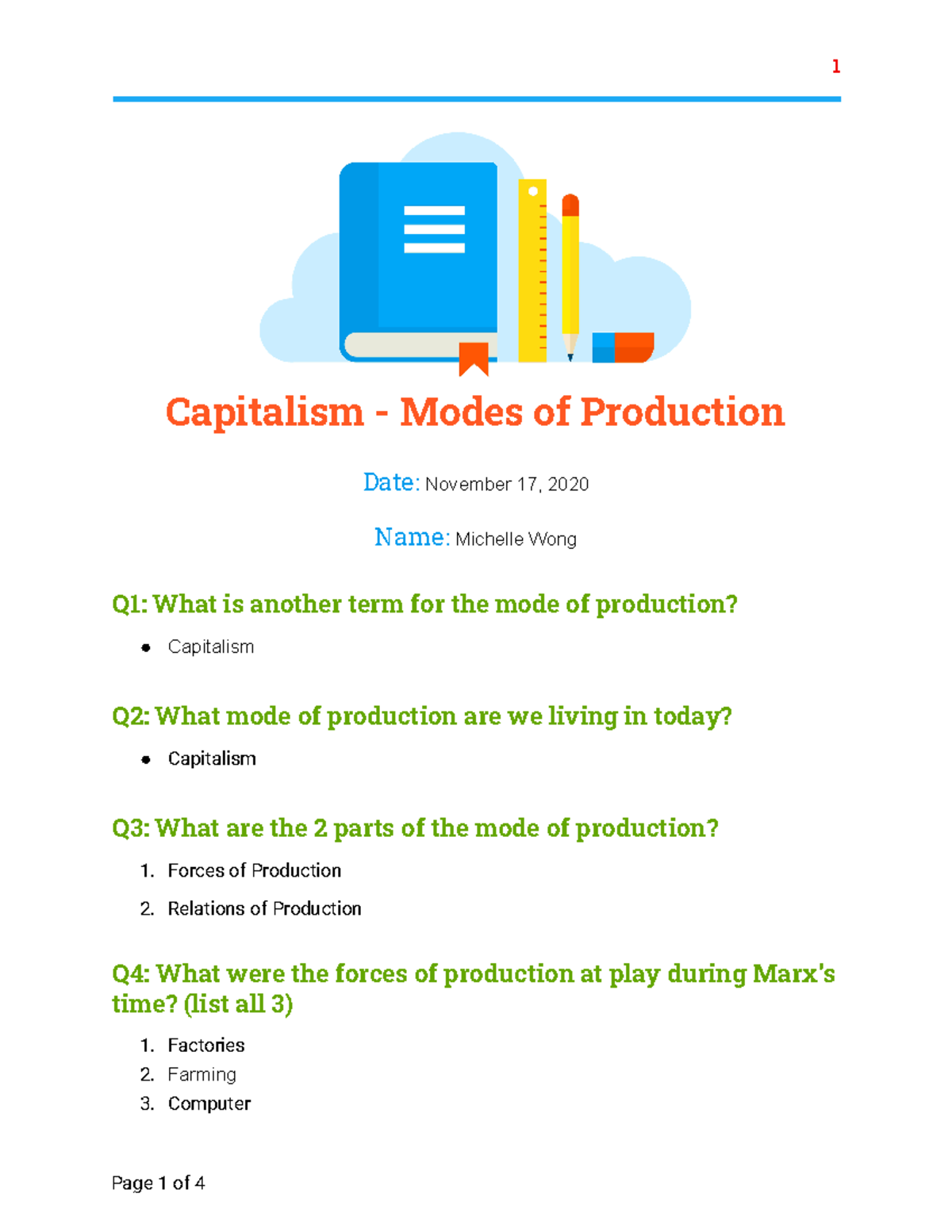 Capitalism - Modes of Production Worksheet - Capitalism - Modes of ...