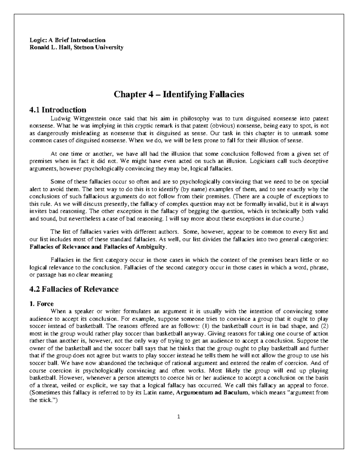 E. Chapter 4 - Jam - Logic: A Brief Introduction Ronald L. Hall ...