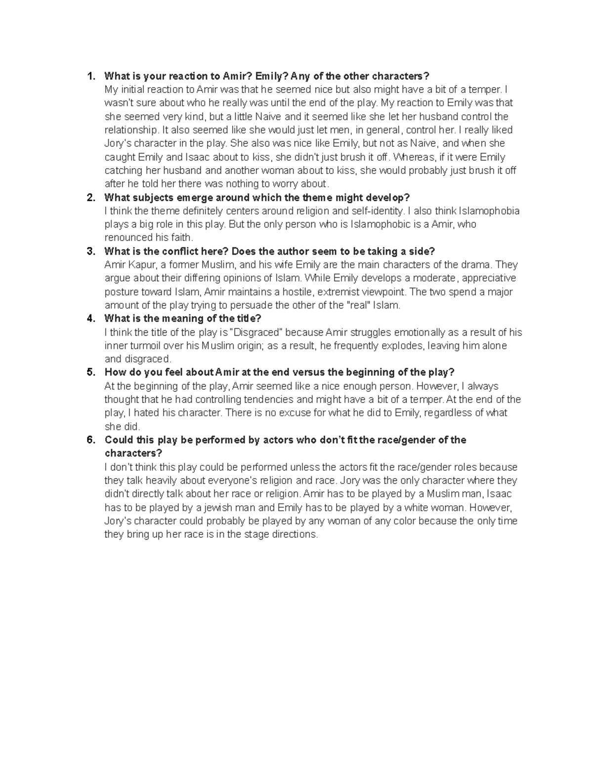 Disgraced discussion questions - What is your reaction to Amir? Emily ...