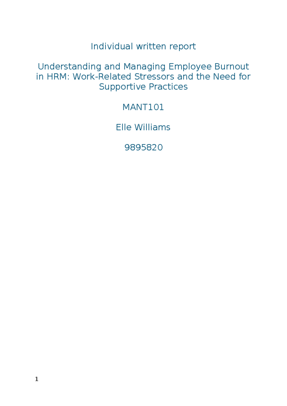 Individual written report - Elle williams - MANT101 - Individual ...