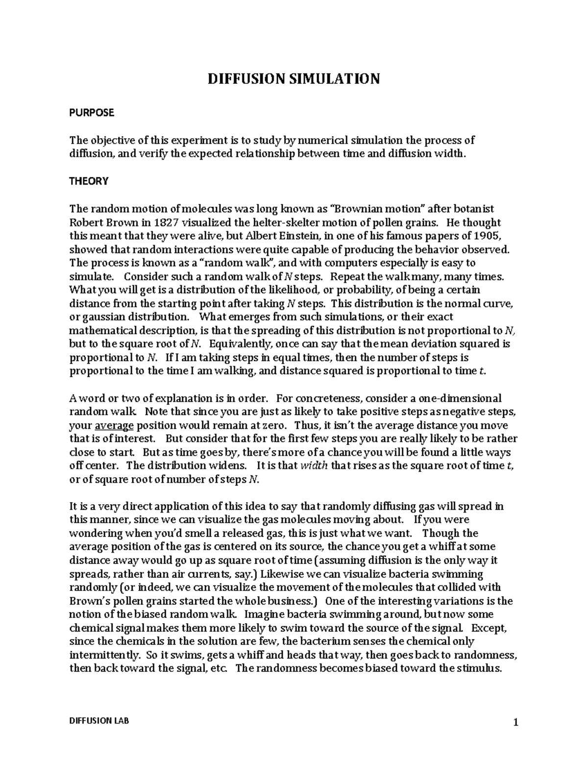 Diffusion Simulation - Lab - DIFFUSION LAB 1 DIFFUSION SIMULATION ...