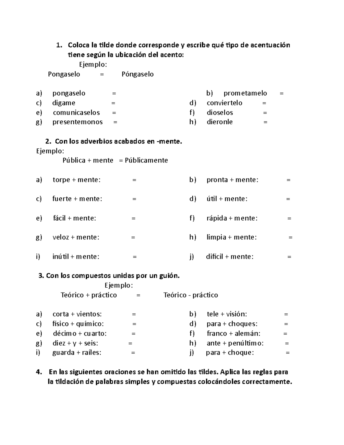 Ejercicios sem dos - hfghfgh - 1. Coloca la tilde donde corresponde y ...