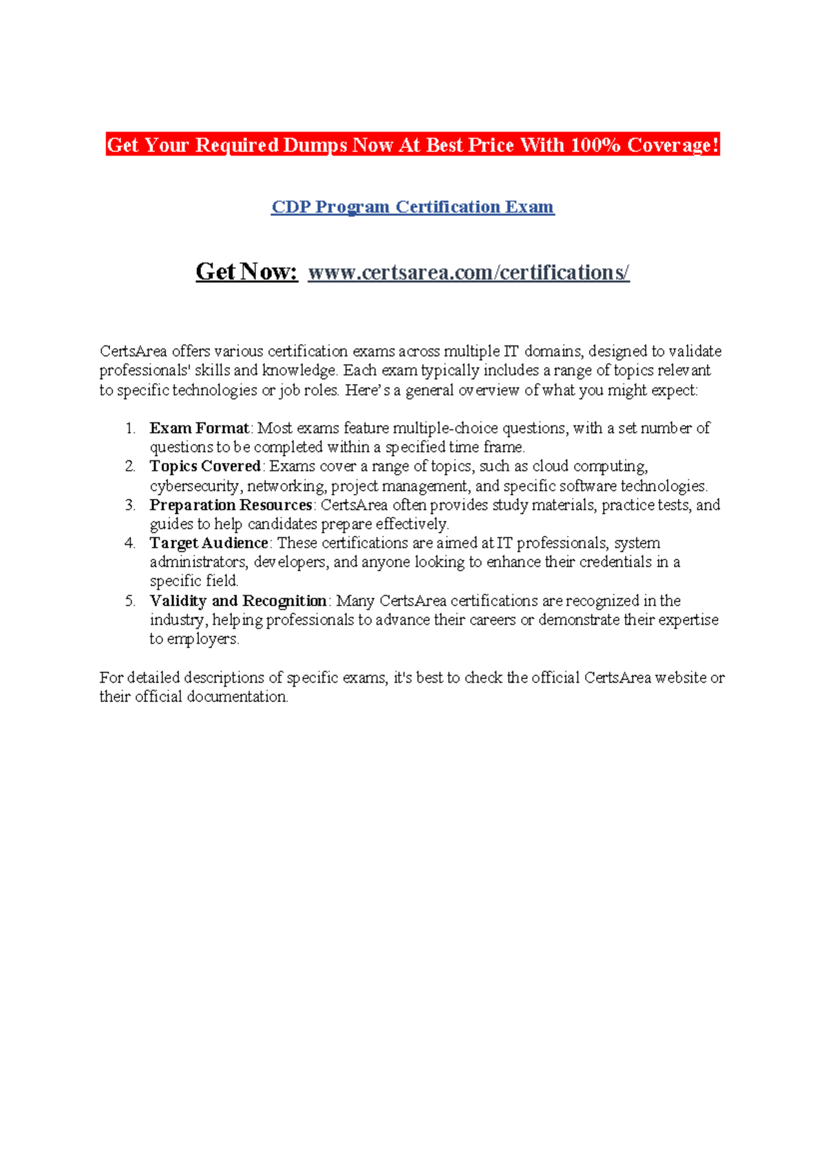 CDP Program Certification Exam - Get Your Required Dumps Now At Best ...
