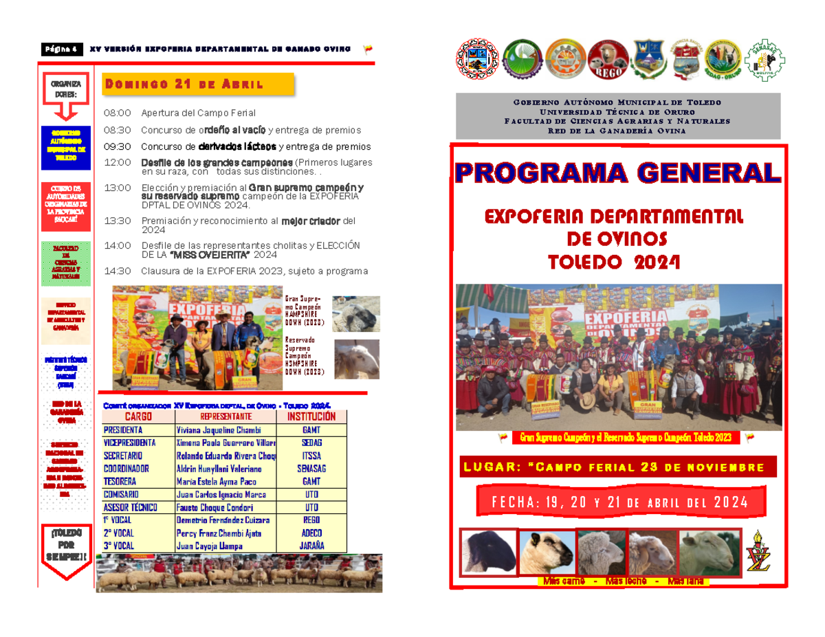 Programa general expoferia toledo 2024 - 08:00 Apertura del Campo Ferial 08:30 Concurso de ...